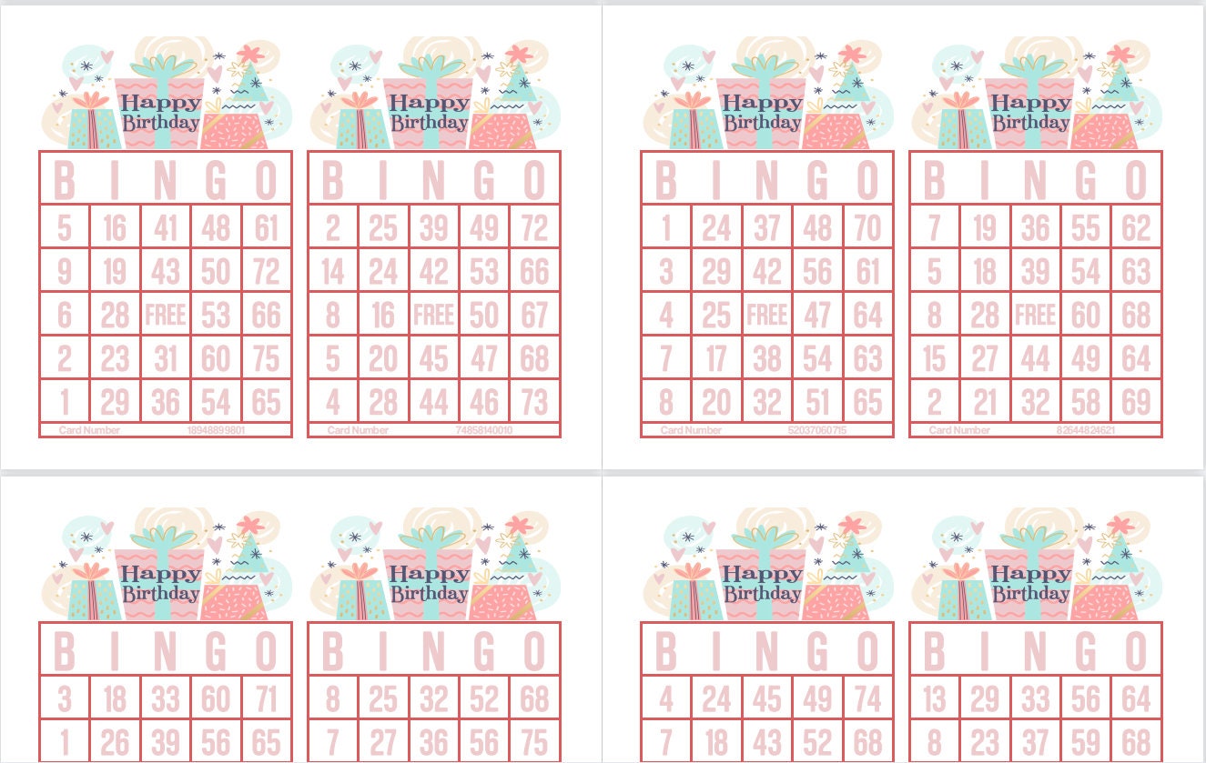 1200 Printable Bingo Cards, 2 per Page, Large, Birthday Bingo Game ...