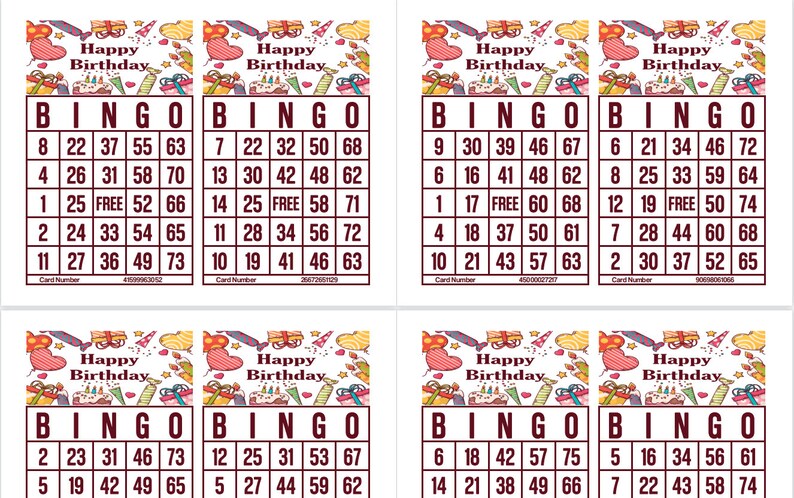 1200 Printable Bingo Cards, 2 per Page, Large, Birthday Bingo Game ...