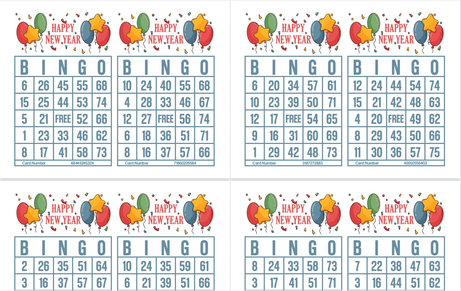 1200 Printable Bingo Cards, 2 per Page, Large, Birthday Bingo Game ...