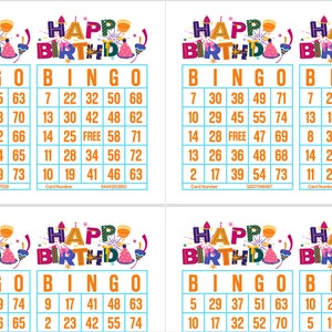 1200 Printable Bingo Cards, 2 per Page, Large, Birthday Bingo Game ...