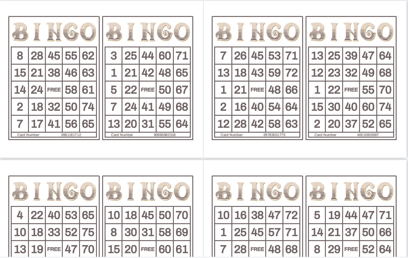 1200 Printable Bingo Cards, 2 per Page, Large, Classic Bingo Game ...
