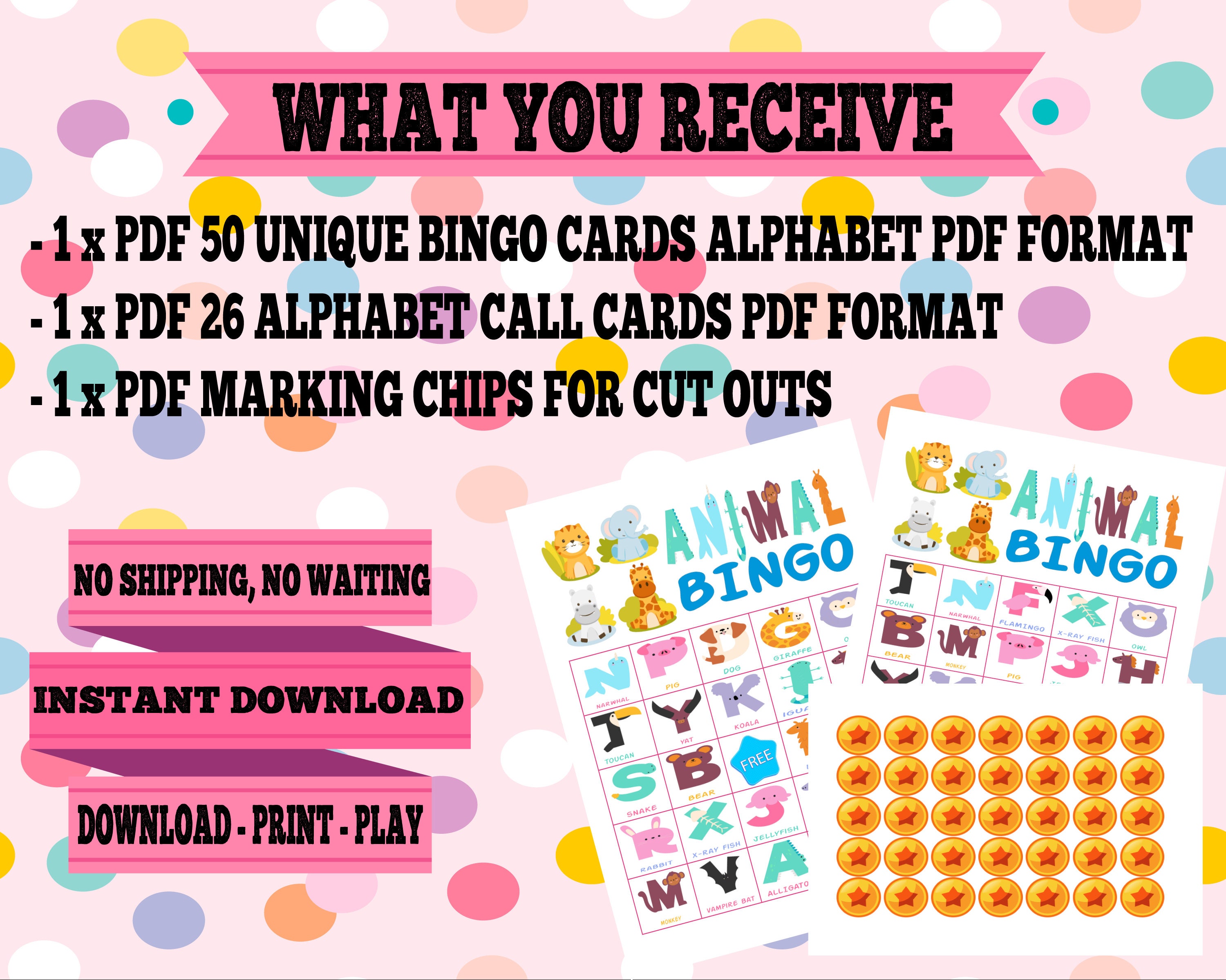 Animal Alphabet Printable Bingo Cards (50 Different Cards) - Instant ...