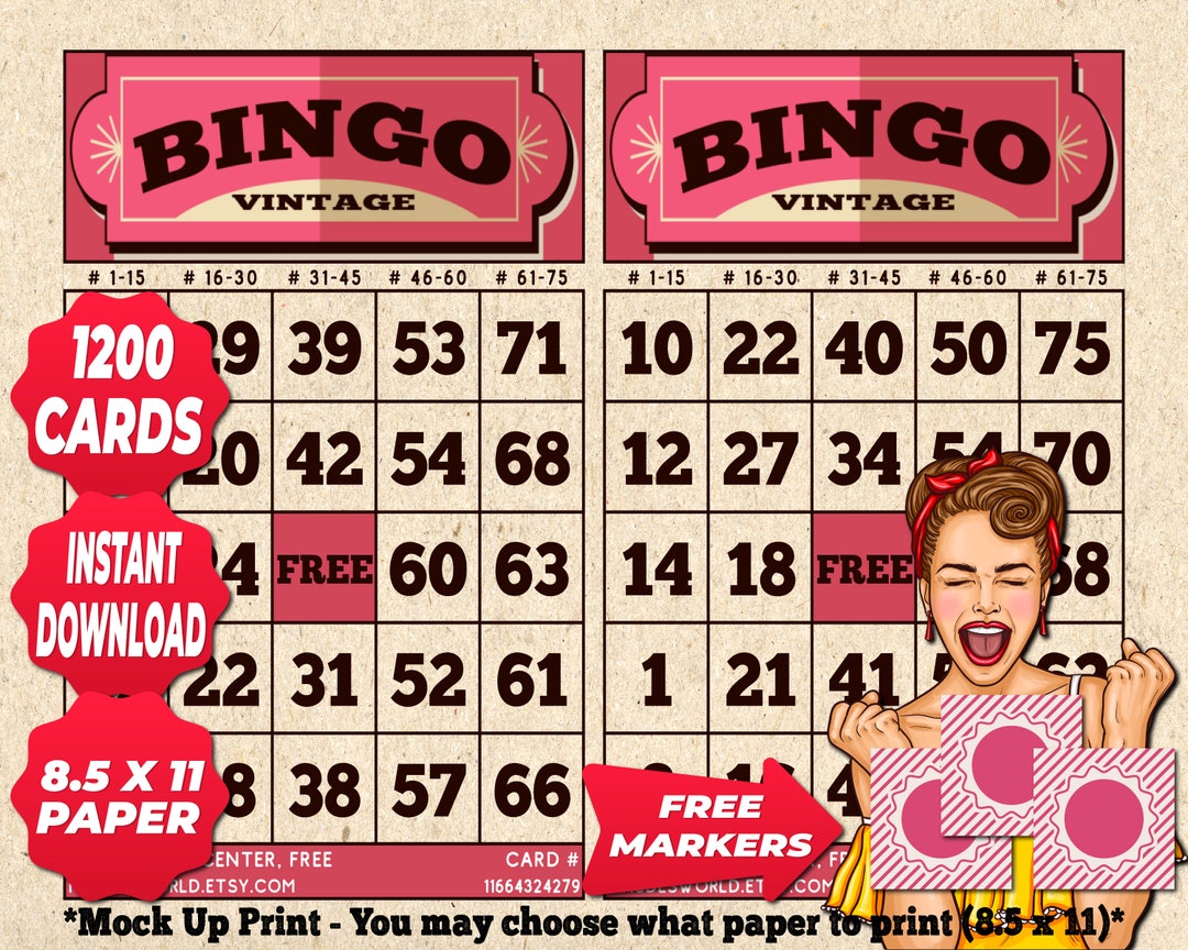 1200 Bingo Cards Pink Color Vintage Theme PDF Instant Printable Fun ...