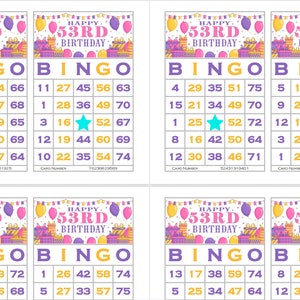 1200 Printable Bingo Cards, 2 per Page, Large, 53rd Birthday Special ...