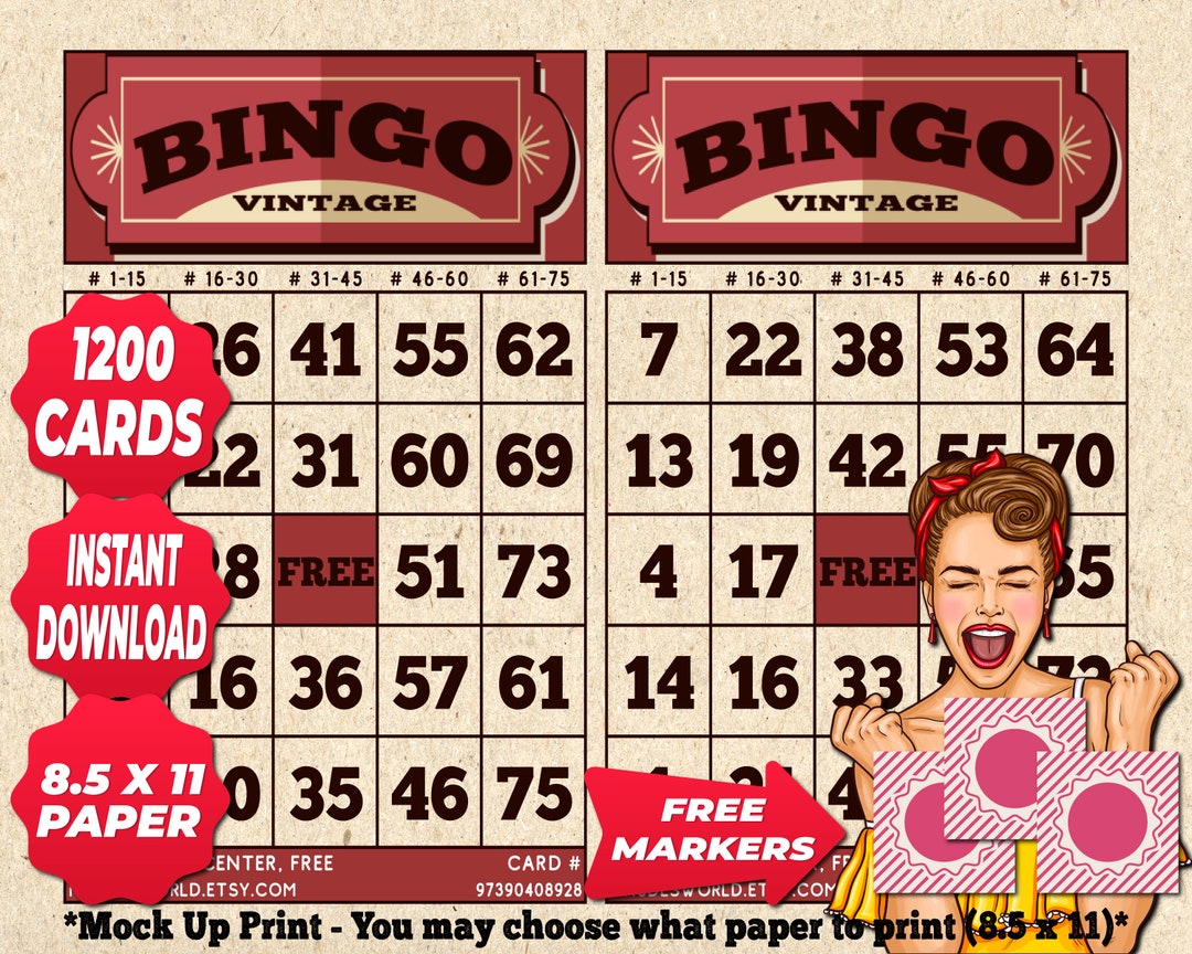 1200 Bingo Cards Red Color Vintage Theme PDF Instant Printable Fun ...