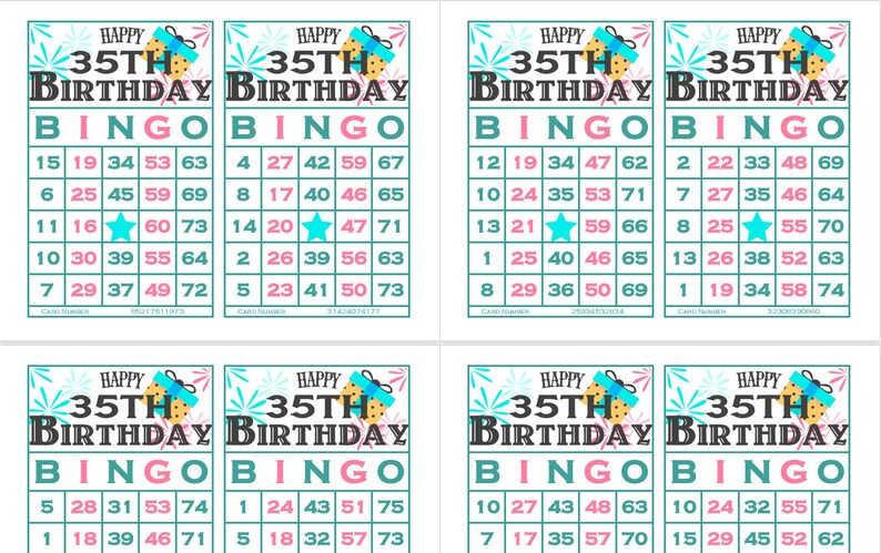 1200 Printable Bingo Cards, 2 per Page, Large, 35th Birthday Special ...