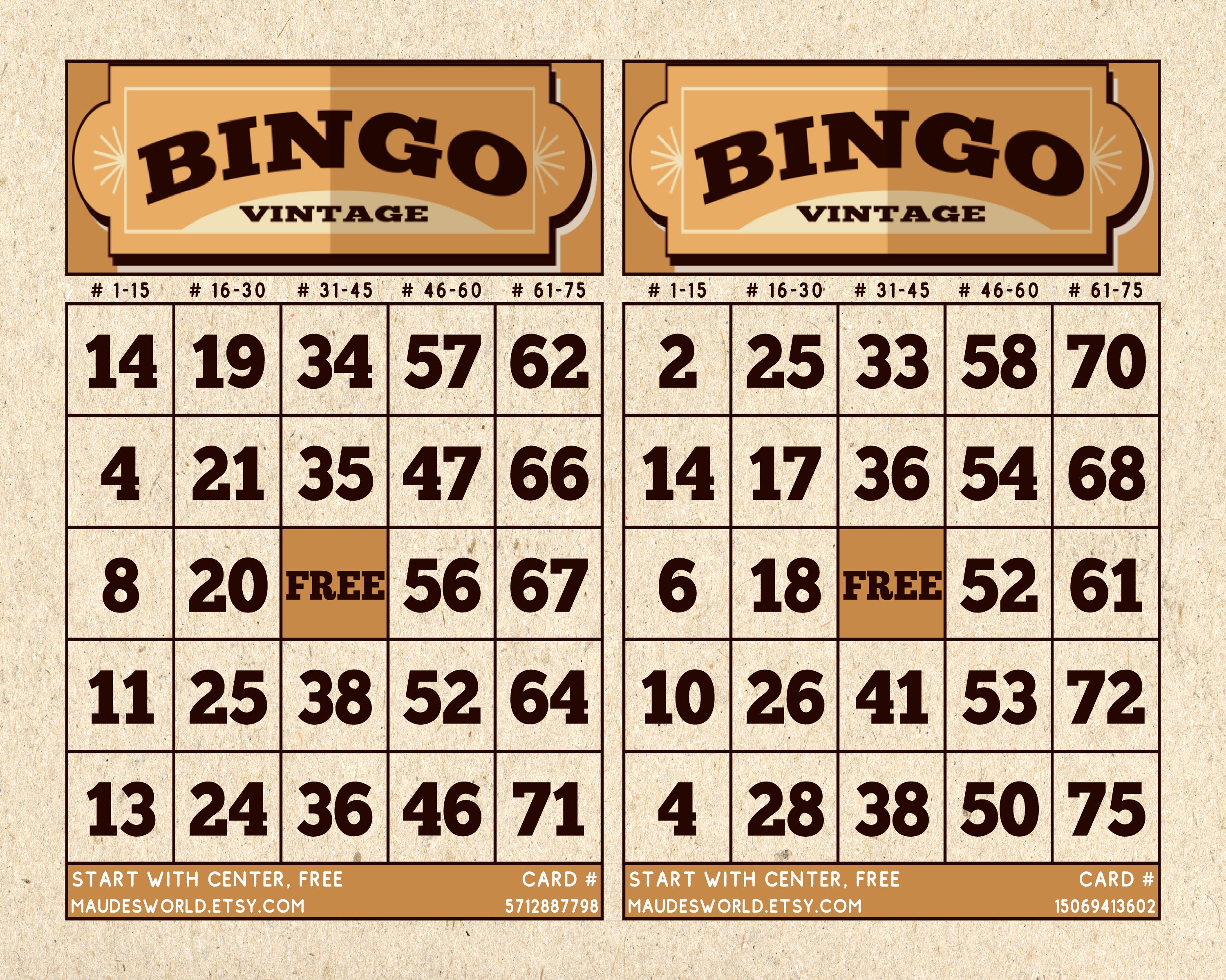 1200 Bingo Cards Mustard Yellow Color Vintage Theme PDF Instant ...
