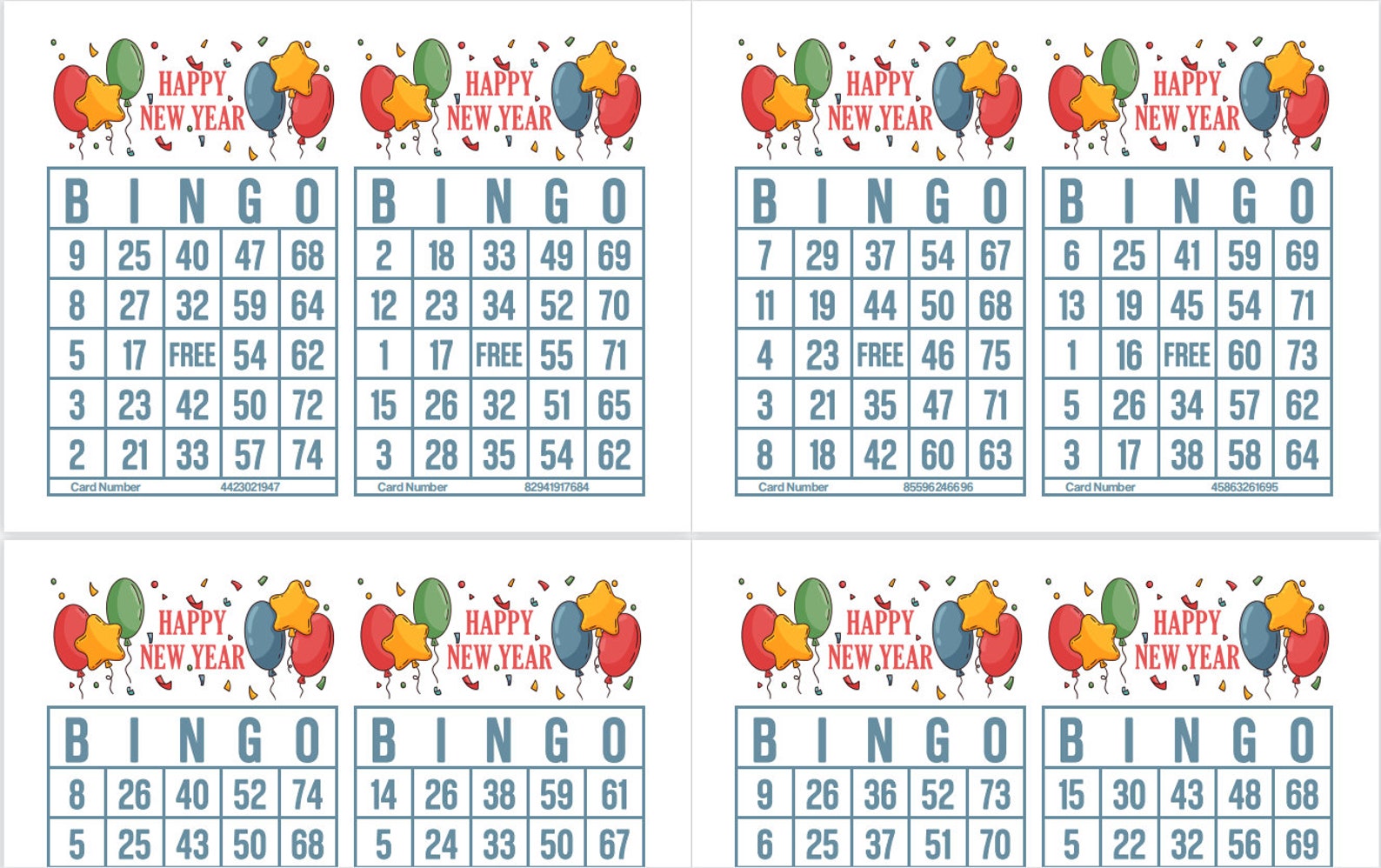 1200 Printable Bingo Cards, 2 per Page, Large, Birthday Bingo Game ...