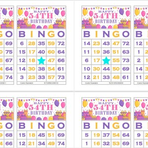 1200 Printable Bingo Cards 2 per Page Large 54th Birthday - Etsy