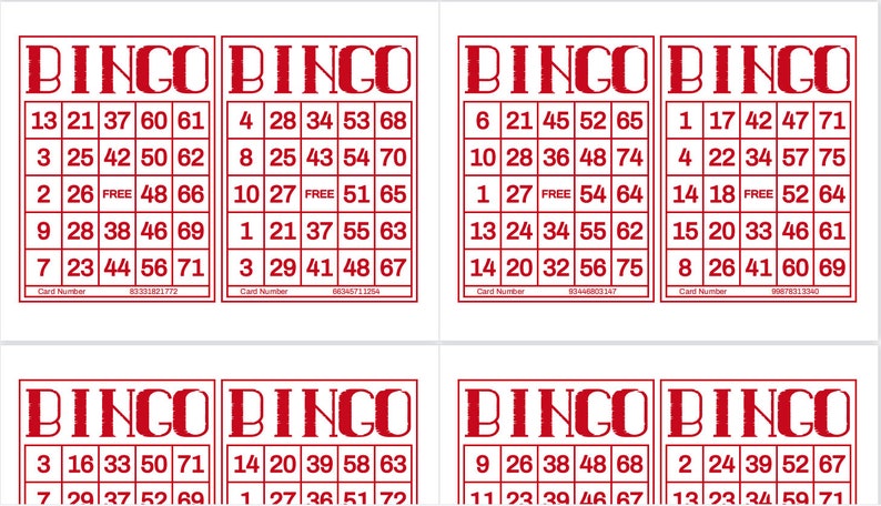 1200 Cards + 100 Cards Free Printable Bingo, 2 per Page, Large, Party ...