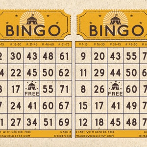1200 Bingo Cards Yellow Color Vintage Theme PDF Instant Printable Fun ...
