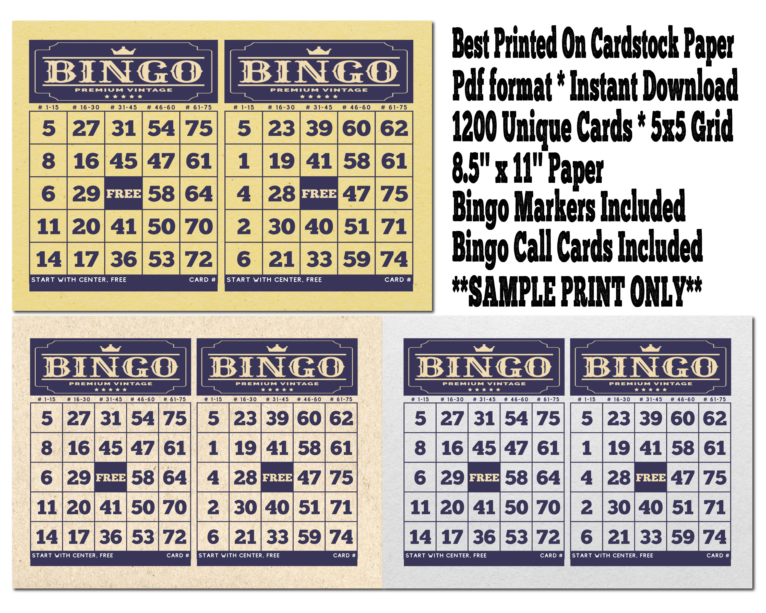 1200 Bingo Cards Purple Color Vintage Theme PDF Instant Printable Fun ...
