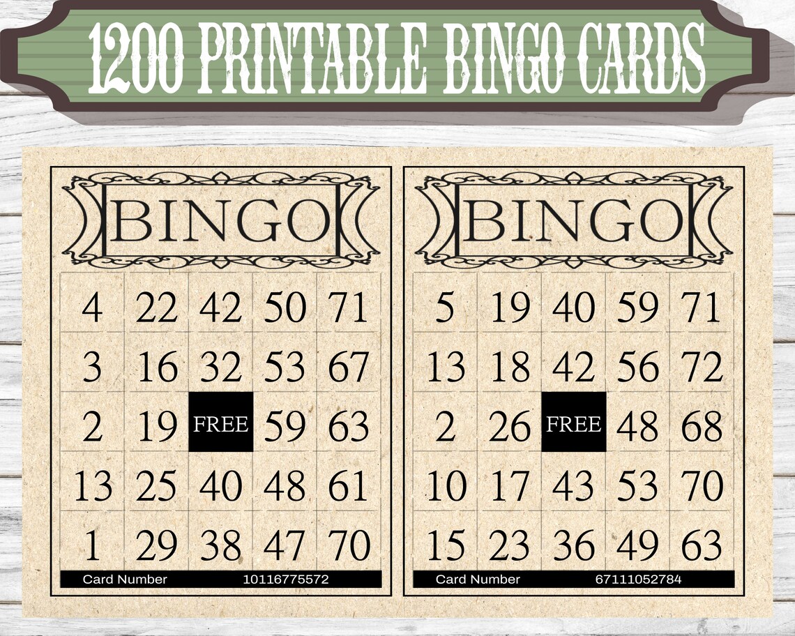 Classic Game Bingo Cards Printable Instant Download 1200 Cards 2 per ...
