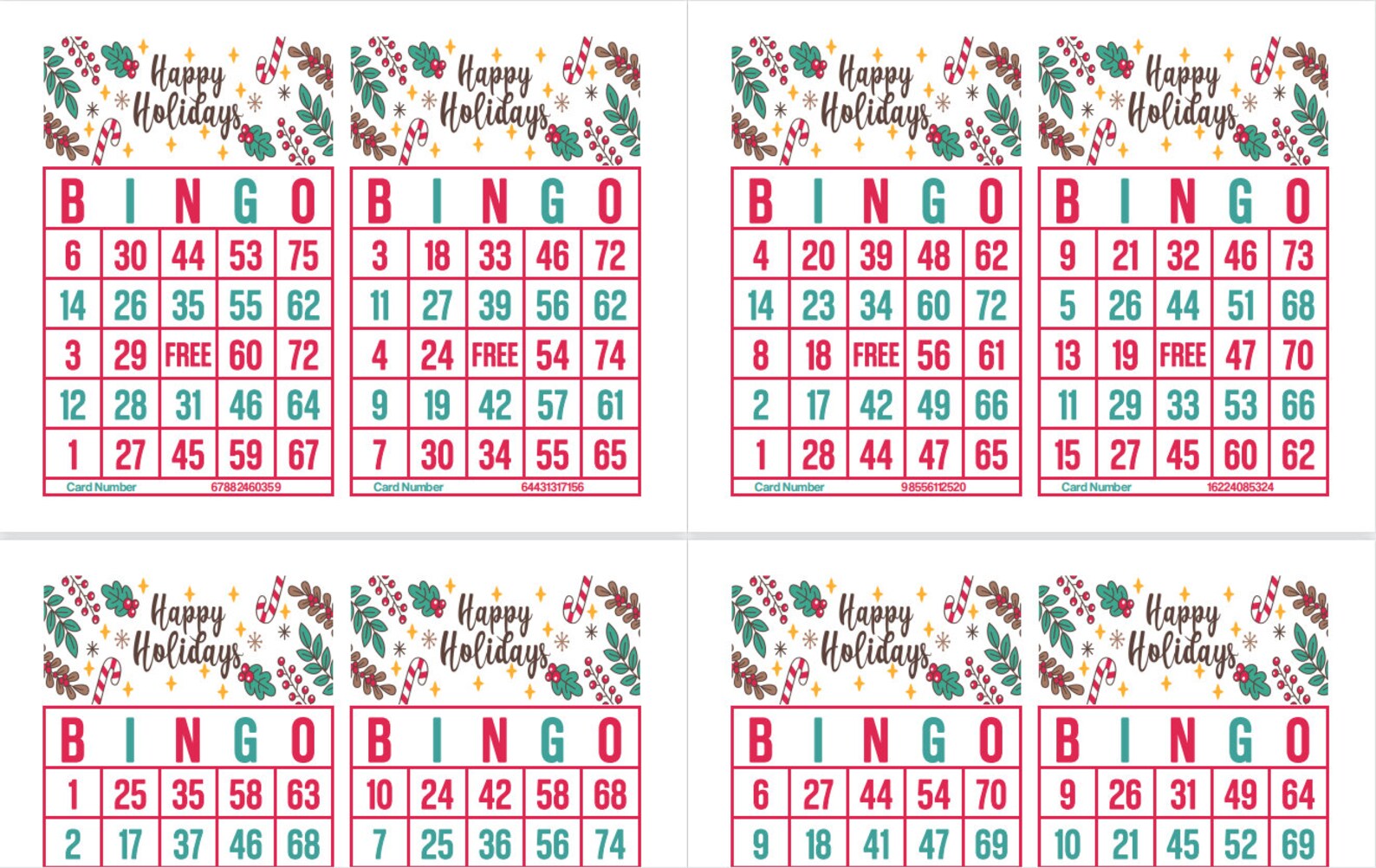 1200 Printable Bingo Cards, 2 per Page, Large, Christmas Bingo Game ...