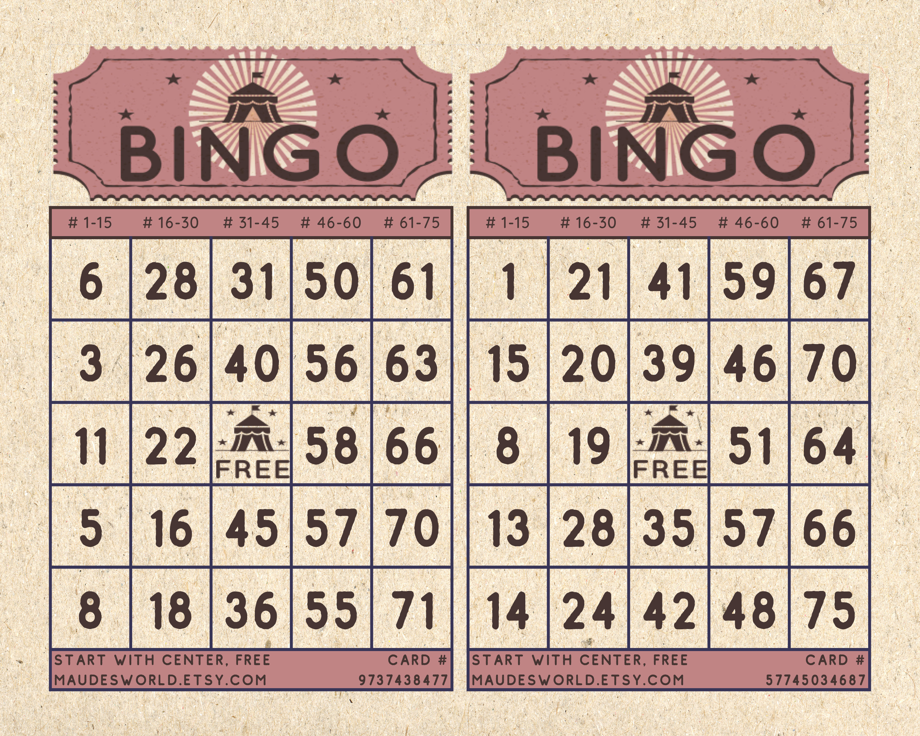 1200 Bingo Cards Rustic Pink Color Vintage Theme PDF Instant Printable ...