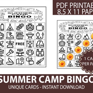 50 Printable Bingo Cards Camping Theme, PDF Format Instant Download ...