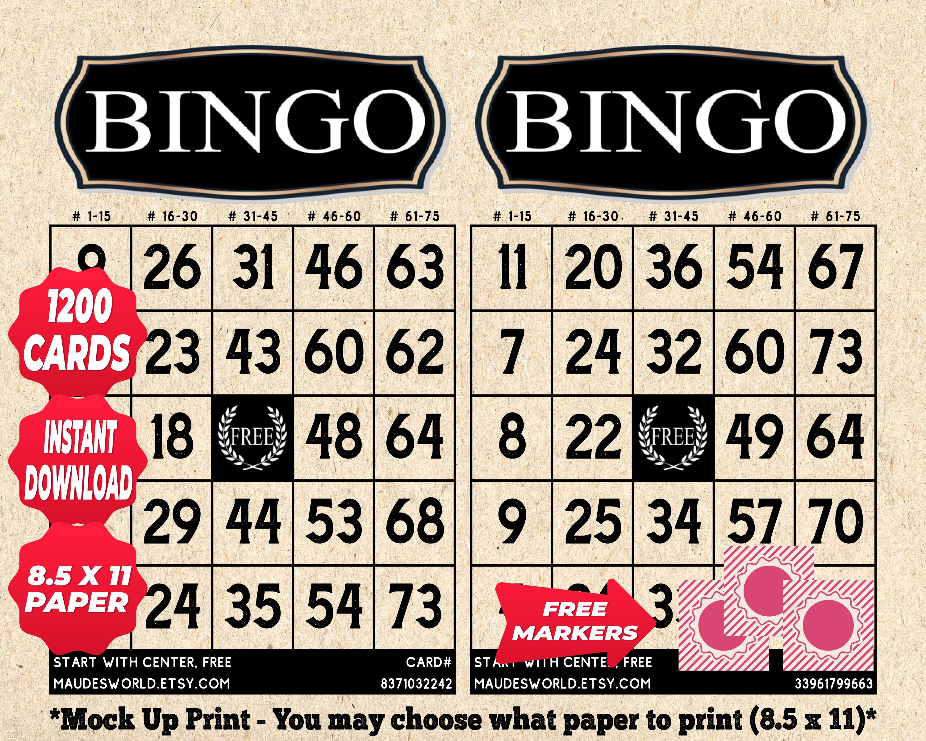 1200 Bingo Cards Black Color Vintage Theme PDF Instant Printable Fun ...