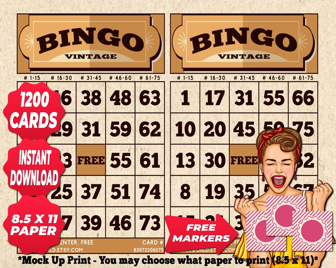 1200 Bingo Cards Mustard Yellow Color Vintage Theme PDF Instant ...