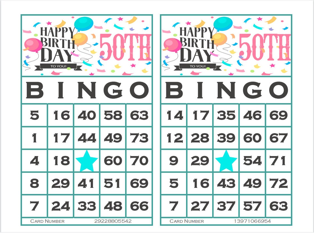 1200 Printable Bingo Cards, 2 per Page, Large, 50th Birthday Special ...