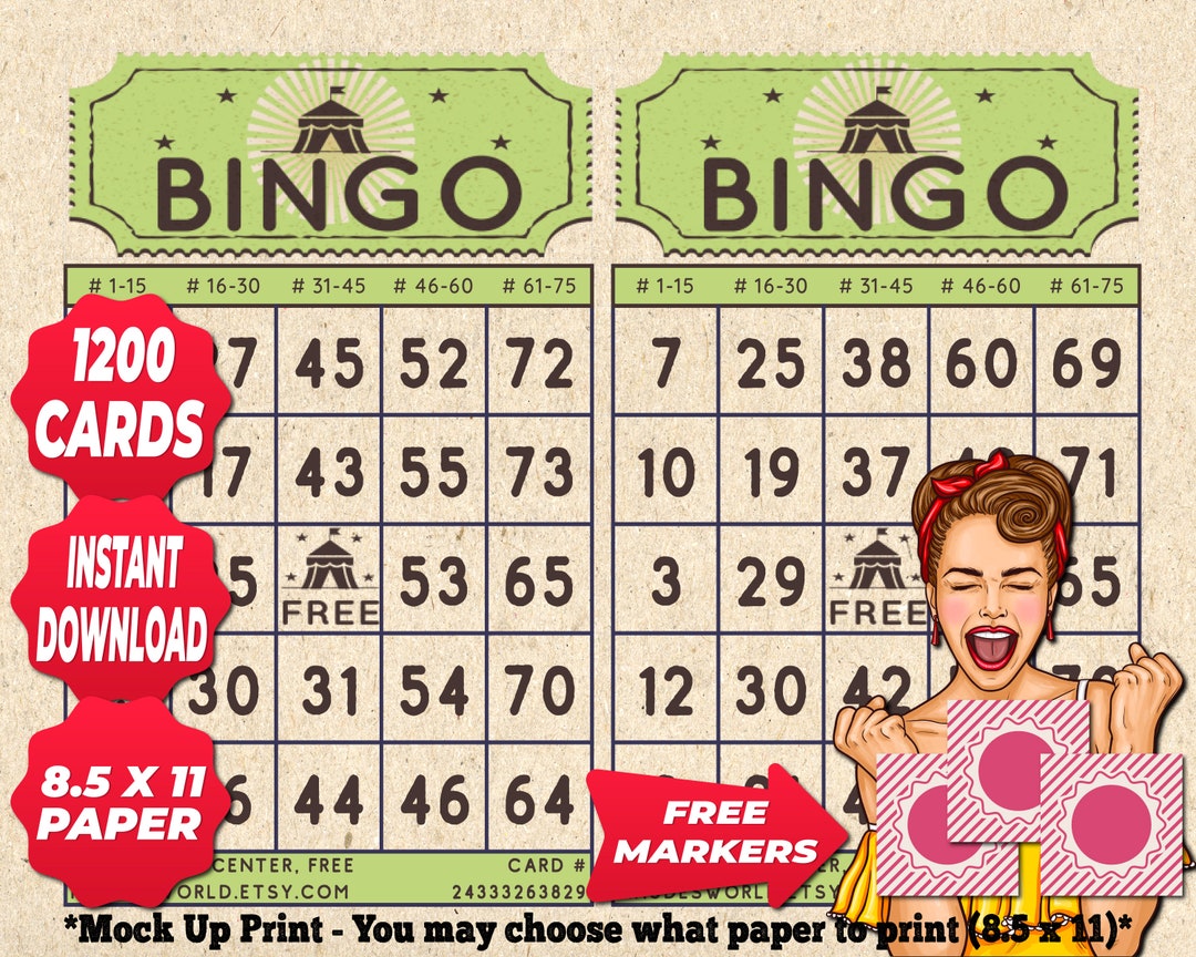 1200 Bingo Cards Green Color Vintage Theme PDF Instant Printable Fun ...