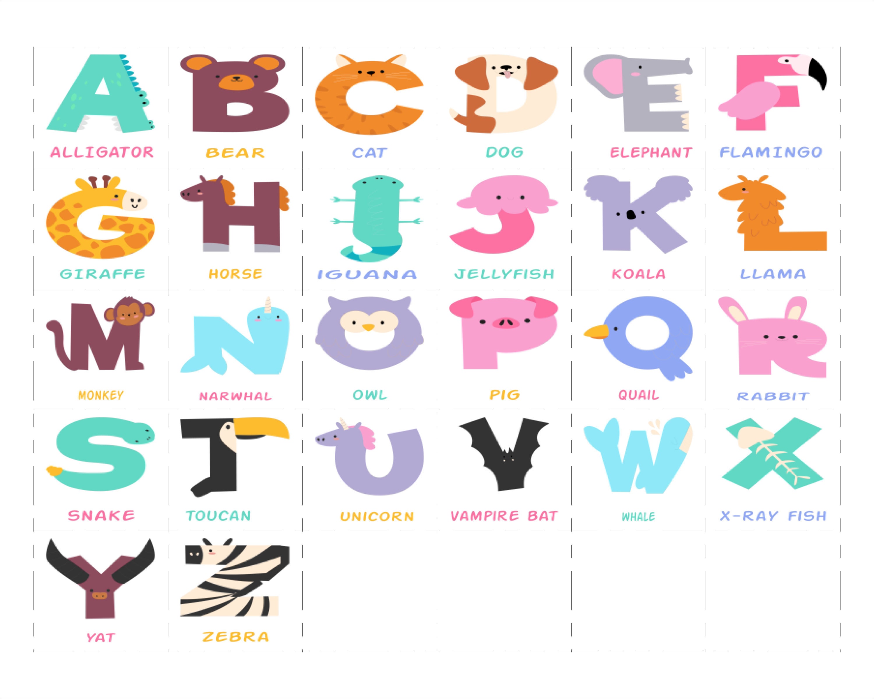 Animal Alphabet Printable Bingo Cards (50 Different Cards) - Instant ...