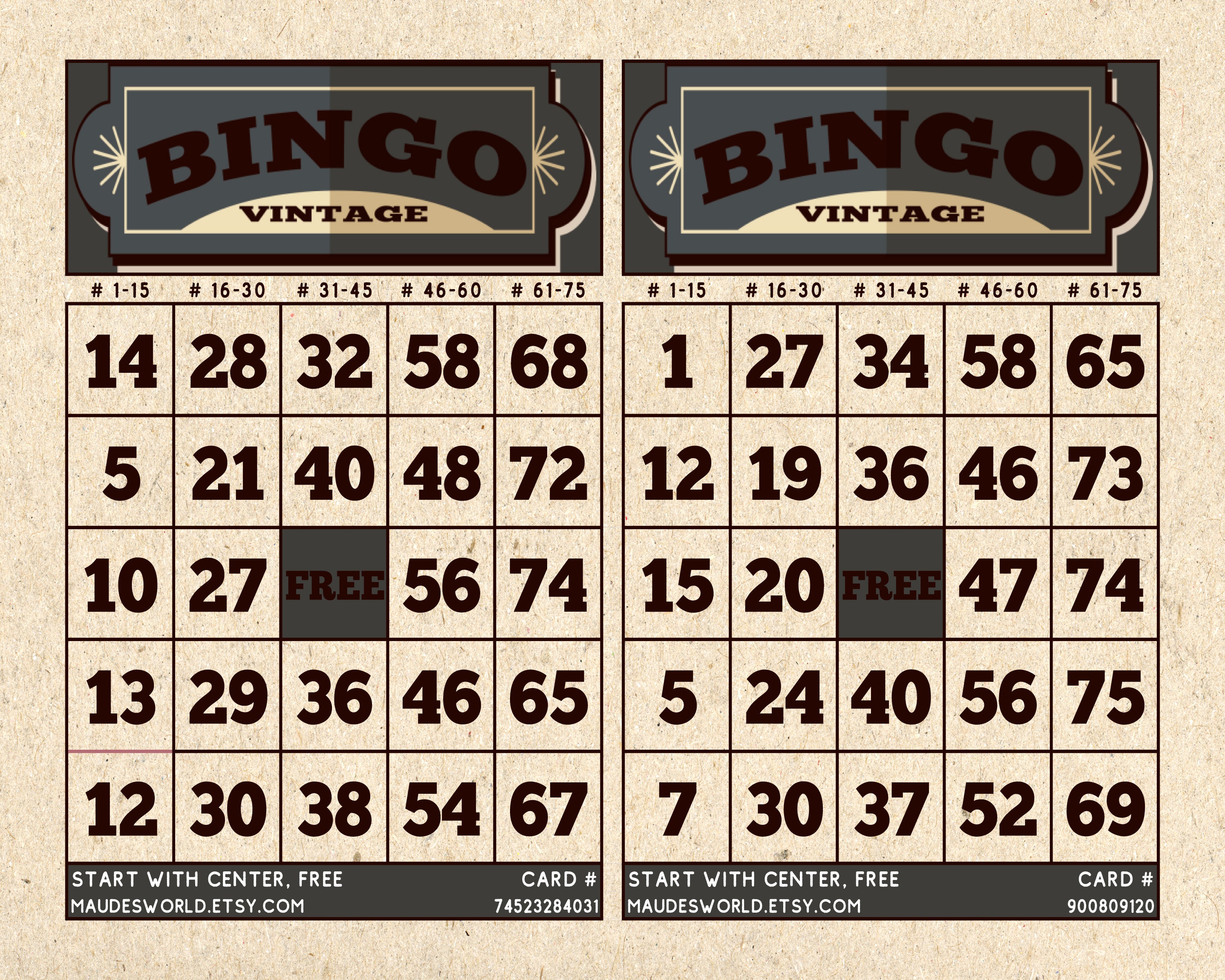 1200 Bingo Cards Dark Gray Color Vintage Theme PDF Instant Printable ...