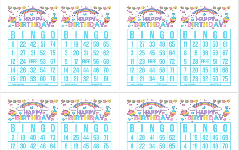 1200 Printable Bingo Cards, 2 per Page, Large, Birthday Bingo Game ...
