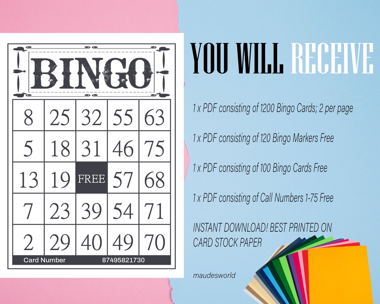 75 Balls Classic Bingo Cards Printable Instant Download 1200 Cards 2 ...