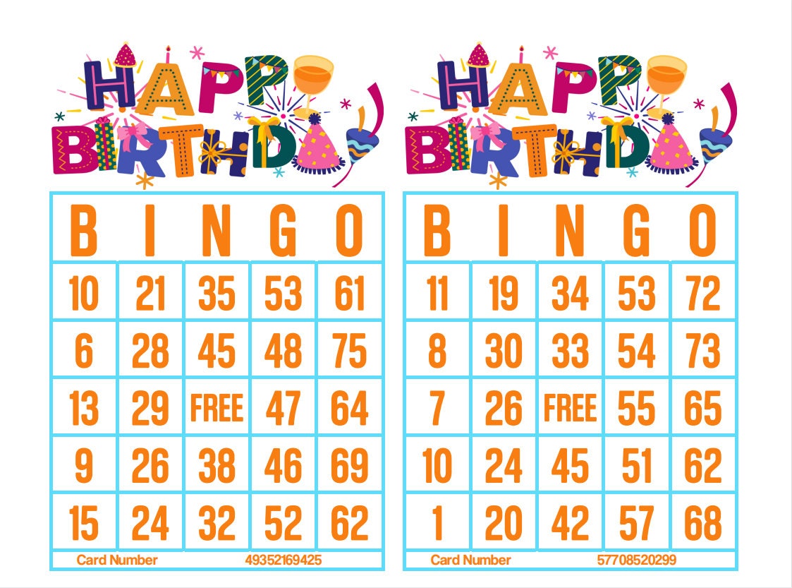 1200 Printable Bingo Cards, 2 per Page, Large, Birthday Bingo Game ...