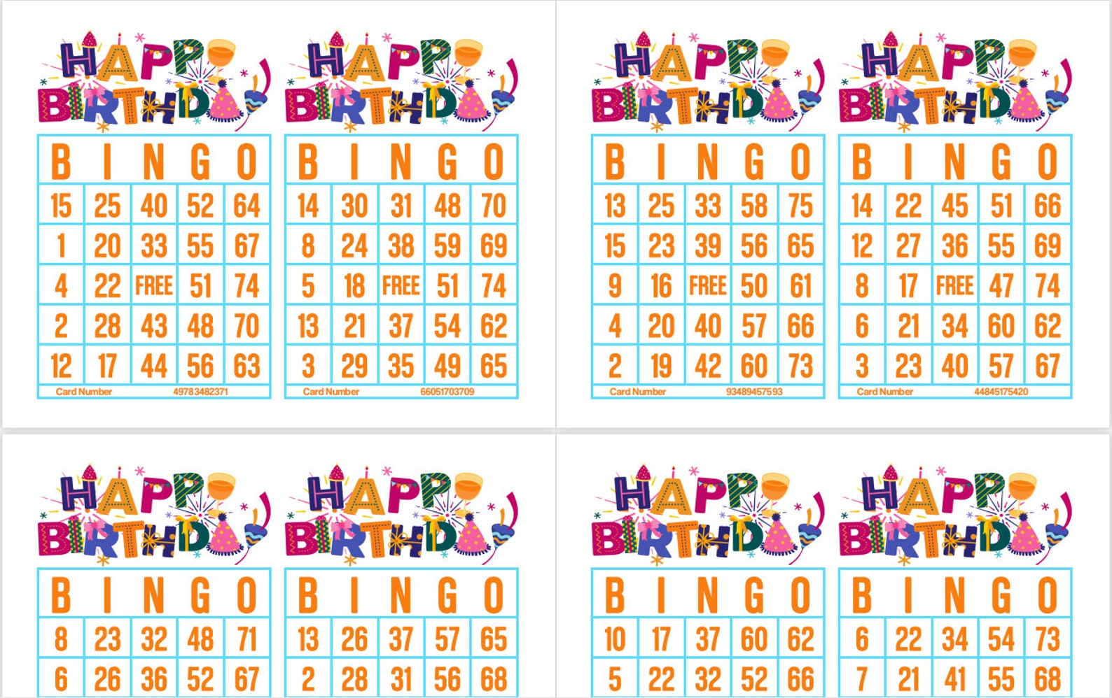 1200 Printable Bingo Cards, 2 per Page, Large, Birthday Bingo Game ...