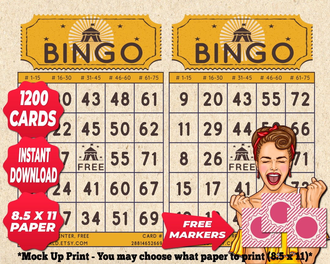 1200 Bingo Cards Yellow Color Vintage Theme PDF Instant Printable Fun ...