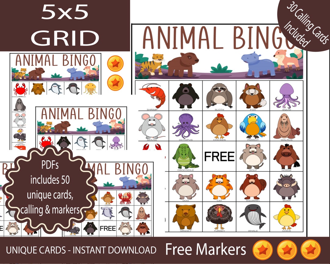 Instant Download: 50 Printable Animal Bingo Cards for Endless Fun ...