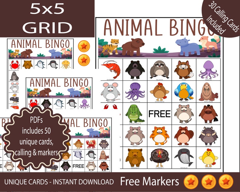 Instant Download: 50 Printable Animal Bingo Cards for Endless Fun ...