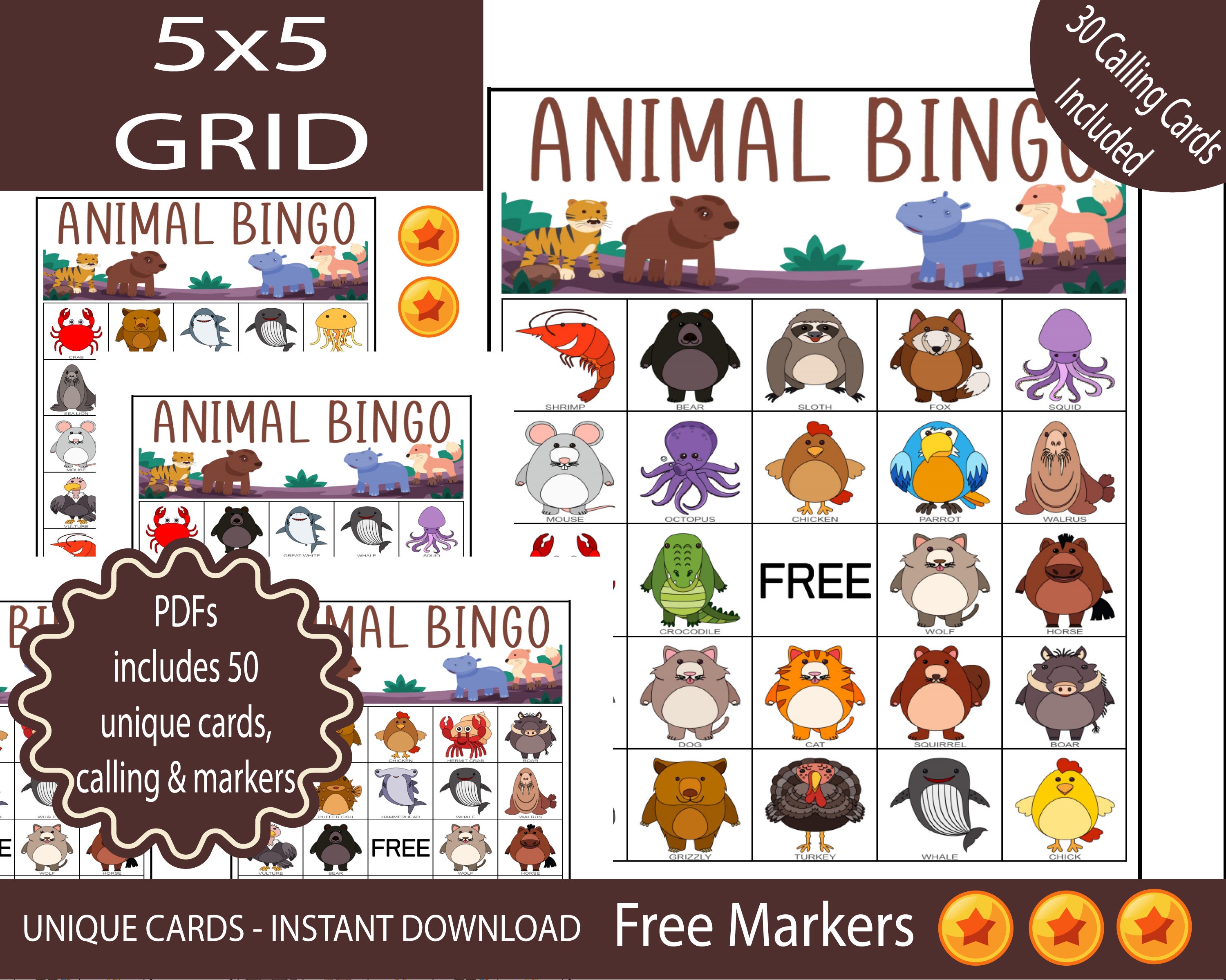 Instant Download: 50 Printable Animal Bingo Cards for Endless Fun ...