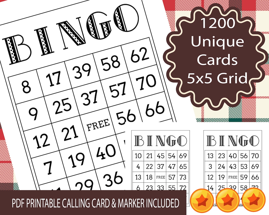 1200 Printable Bingo Cards, 1 per Page, Party Favors Supplies for All ...