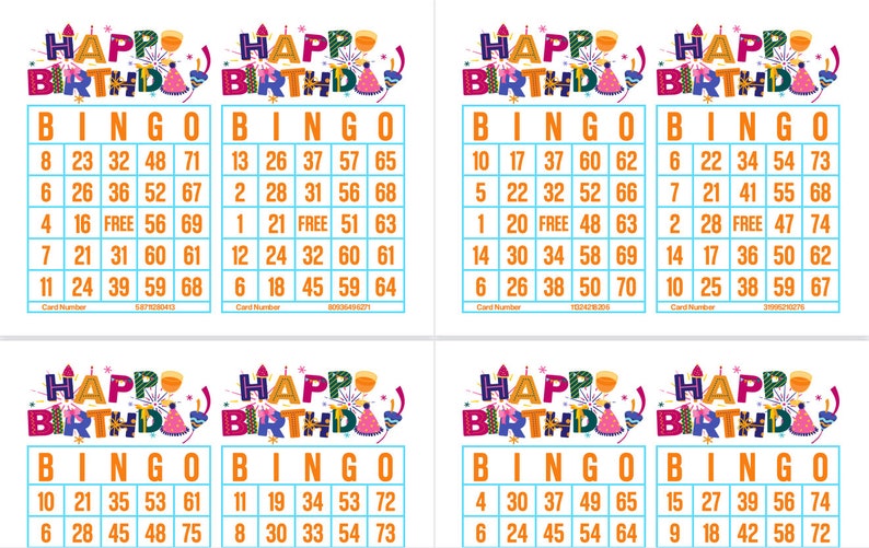 1200 Printable Bingo Cards, 2 per Page, Large, Birthday Bingo Game ...