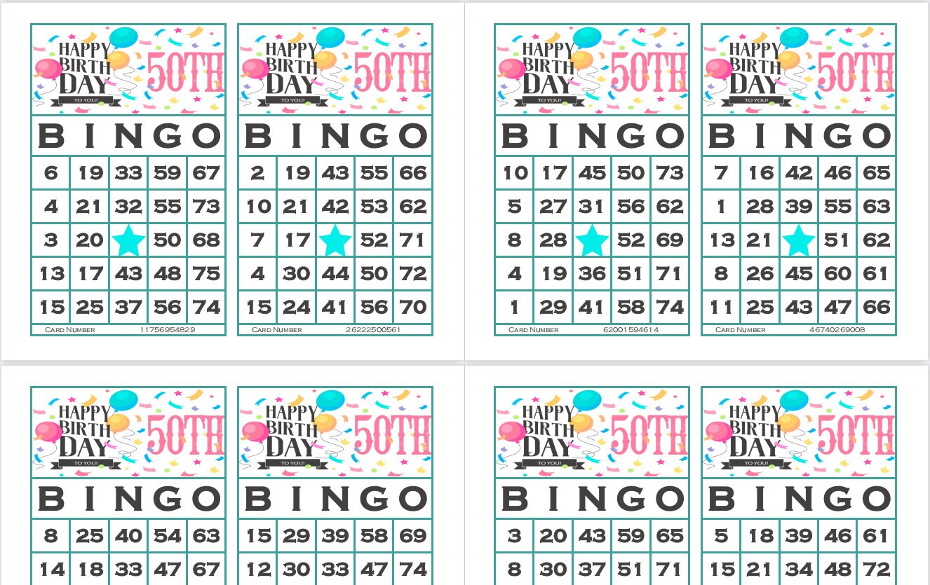 1200 Printable Bingo Cards, 2 per Page, Large, 50th Birthday Special Bingo Card, Party Games for ...