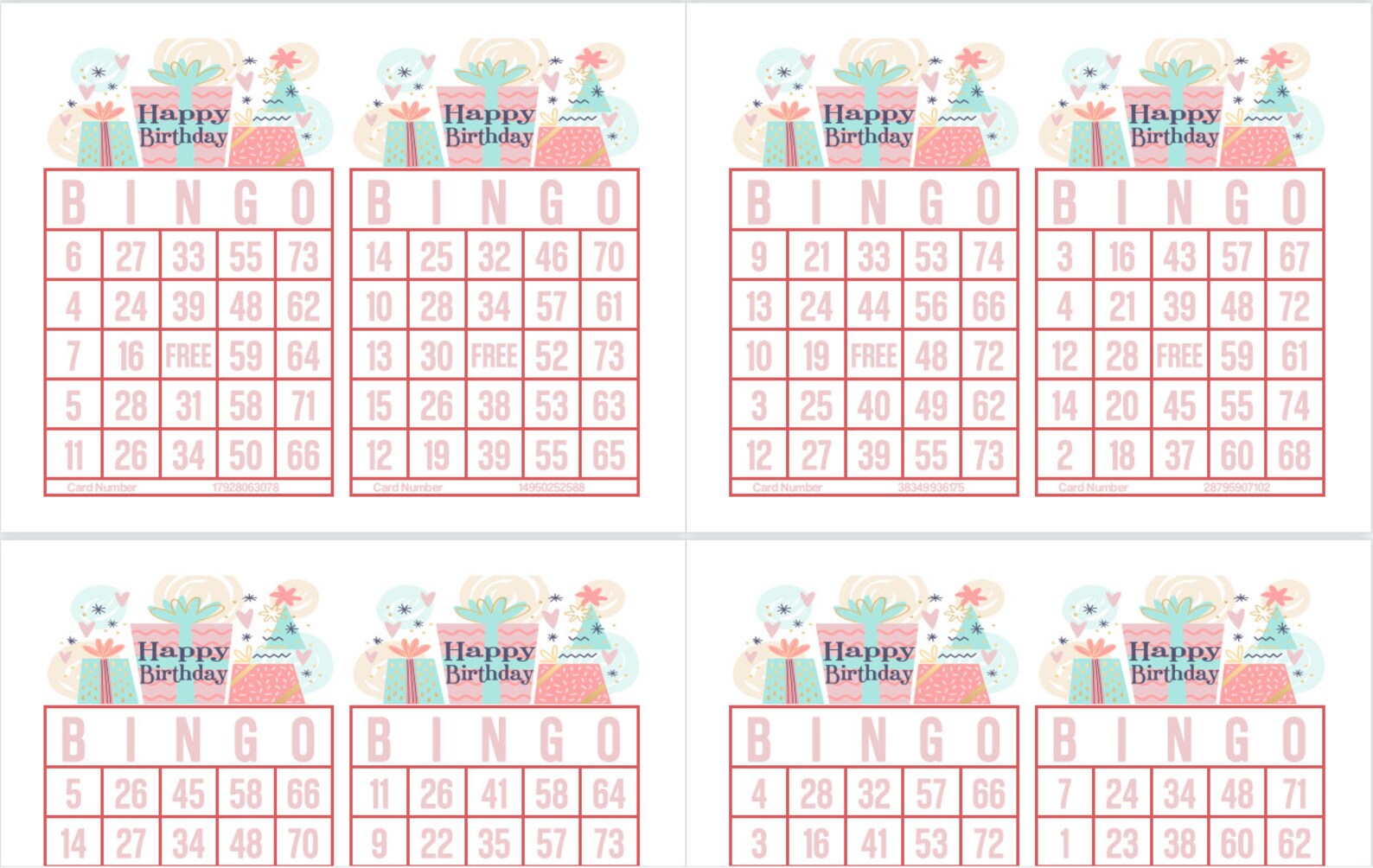 1200 Printable Bingo Cards, 2 per Page, Large, Birthday Bingo Game ...