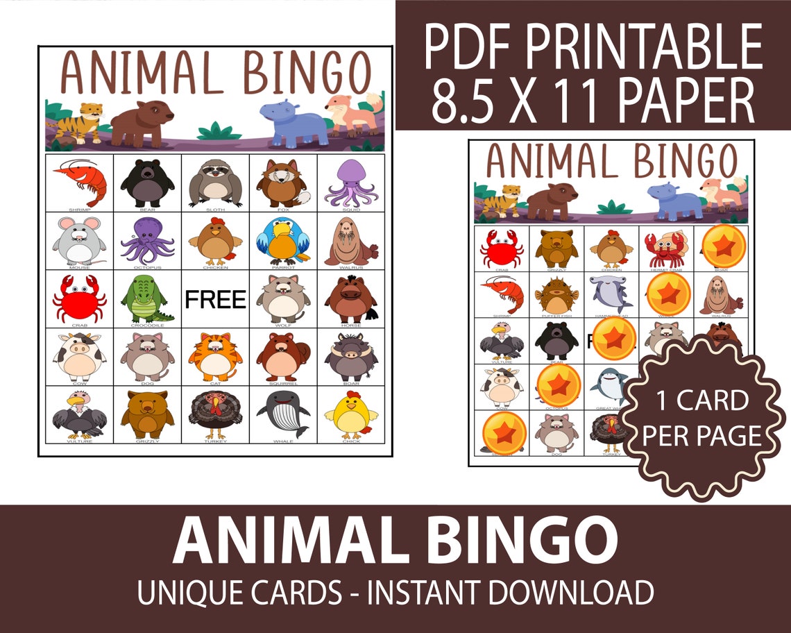 Instant Download: 50 Printable Animal Bingo Cards for Endless Fun ...
