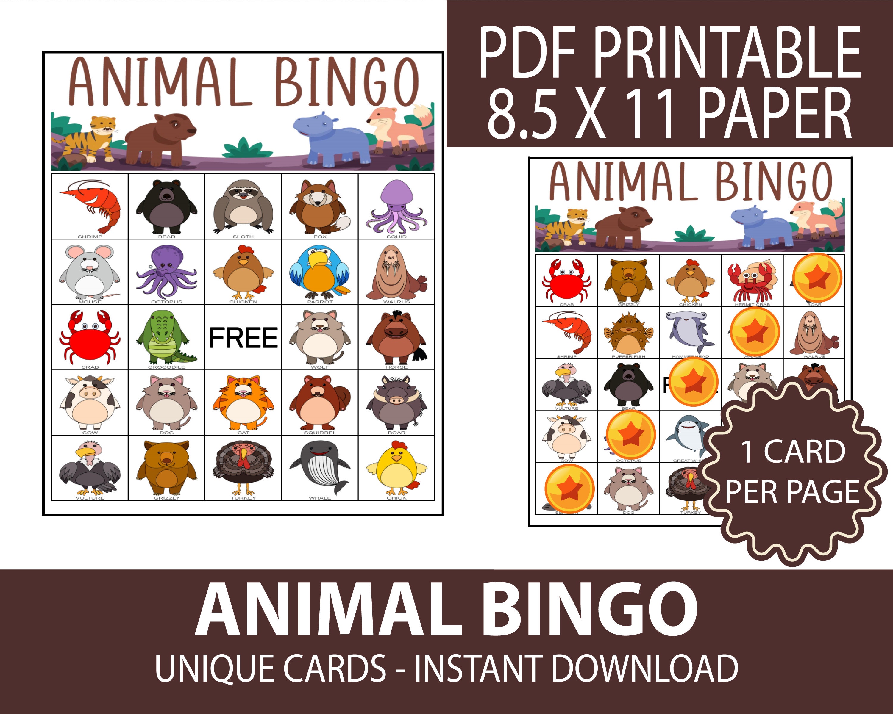 Instant Download: 50 Printable Animal Bingo Cards for Endless Fun ...