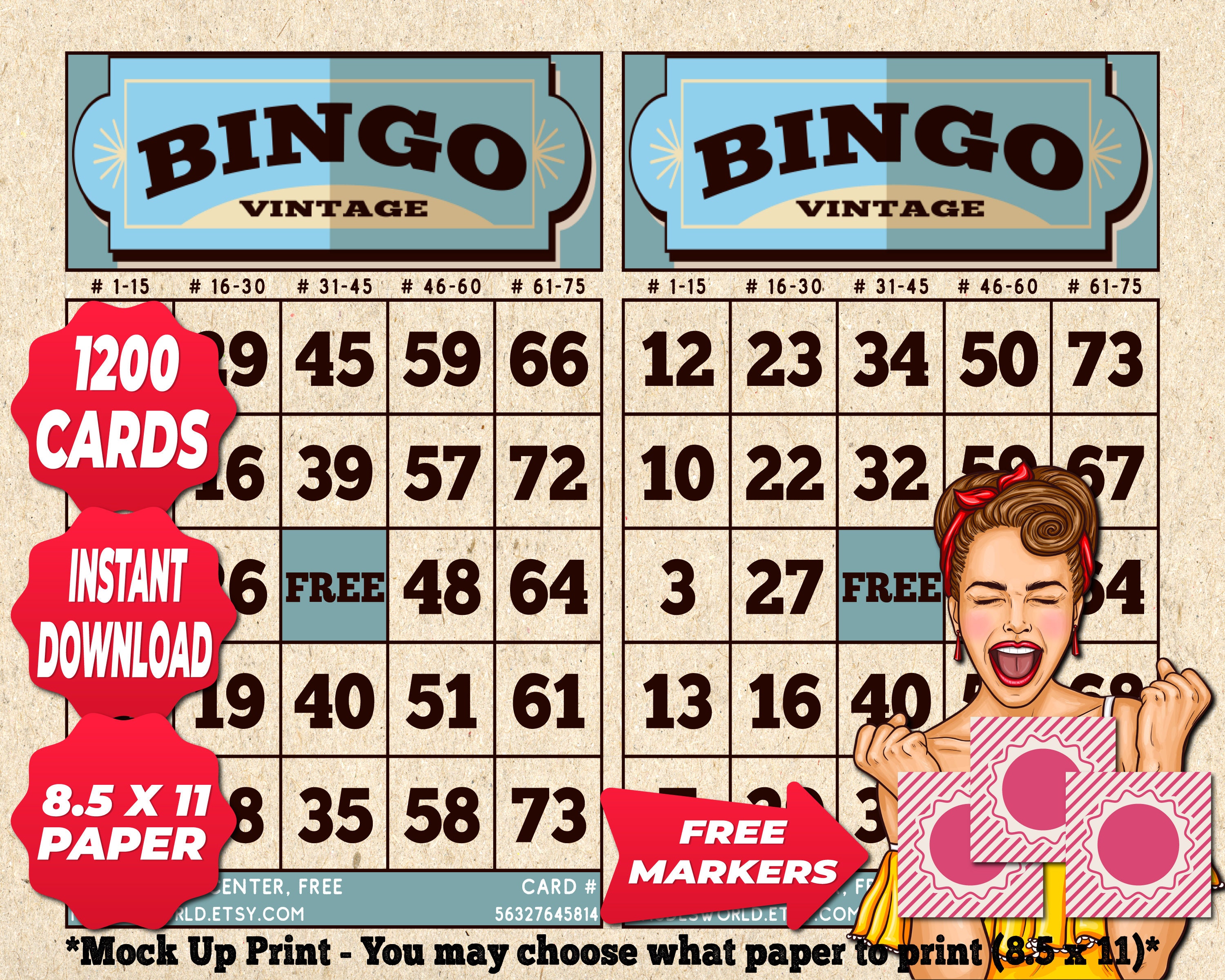 1200 Bingo Cards Sky Blue Vintage Theme PDF Instant Printable Fun Party ...
