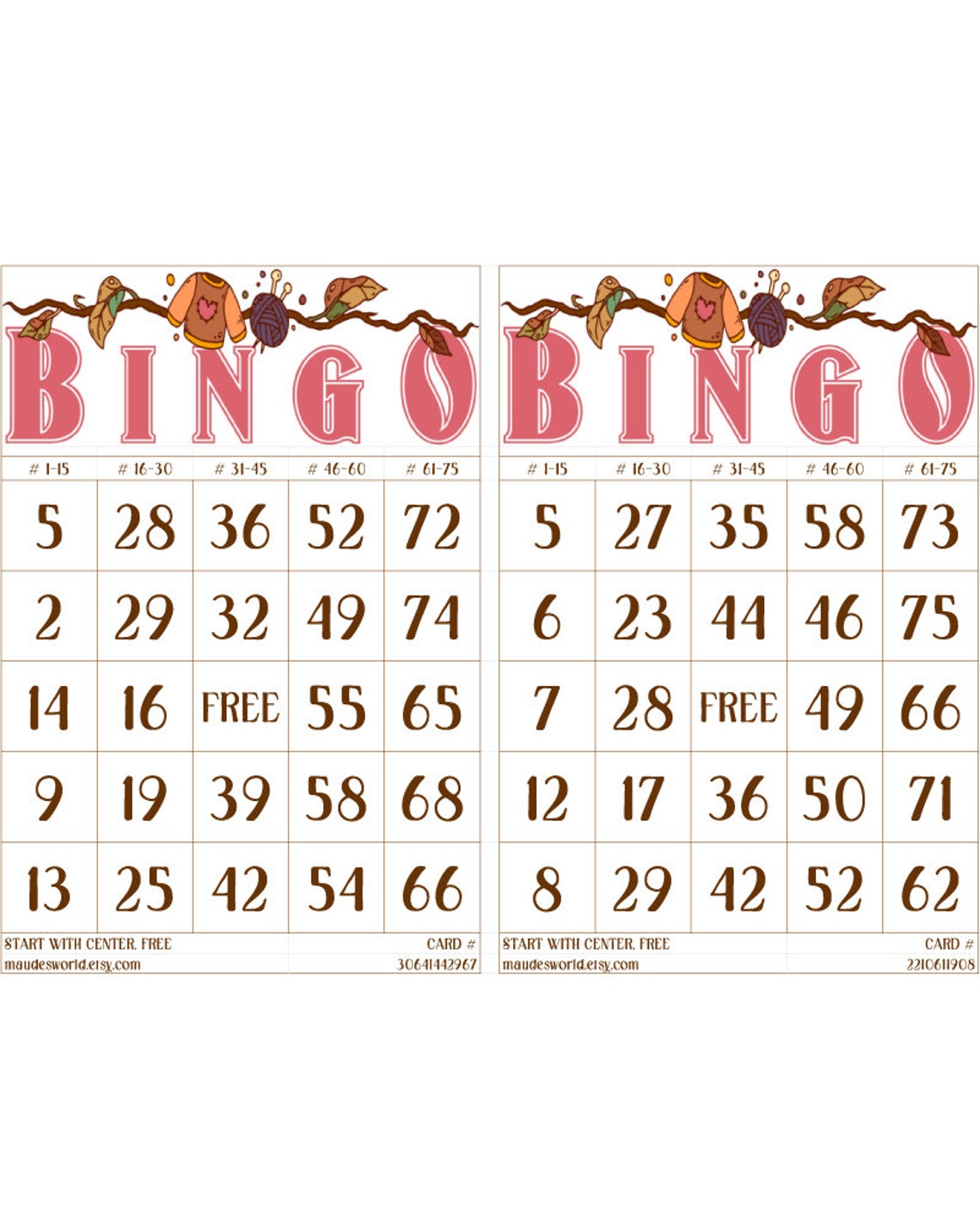 Autumn Team Bingo Card 1200 Unique Cards No Repeats Printable PDF ...