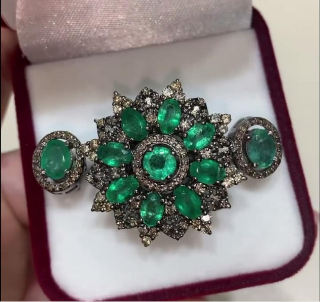 Luxurious Handmade Emerald Gemstone Jewelry Set: 925 Sterling Silver ...