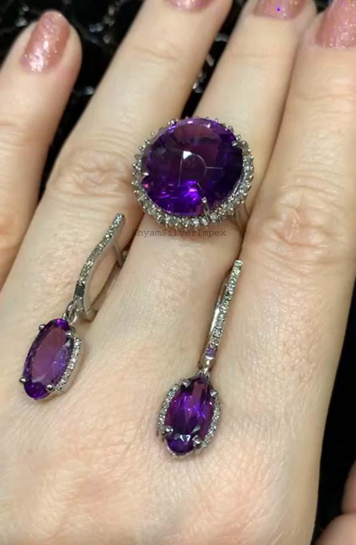 Natural Amethyst Jewelry Set, 925 Sterling Silver, Art Deco Ring ...