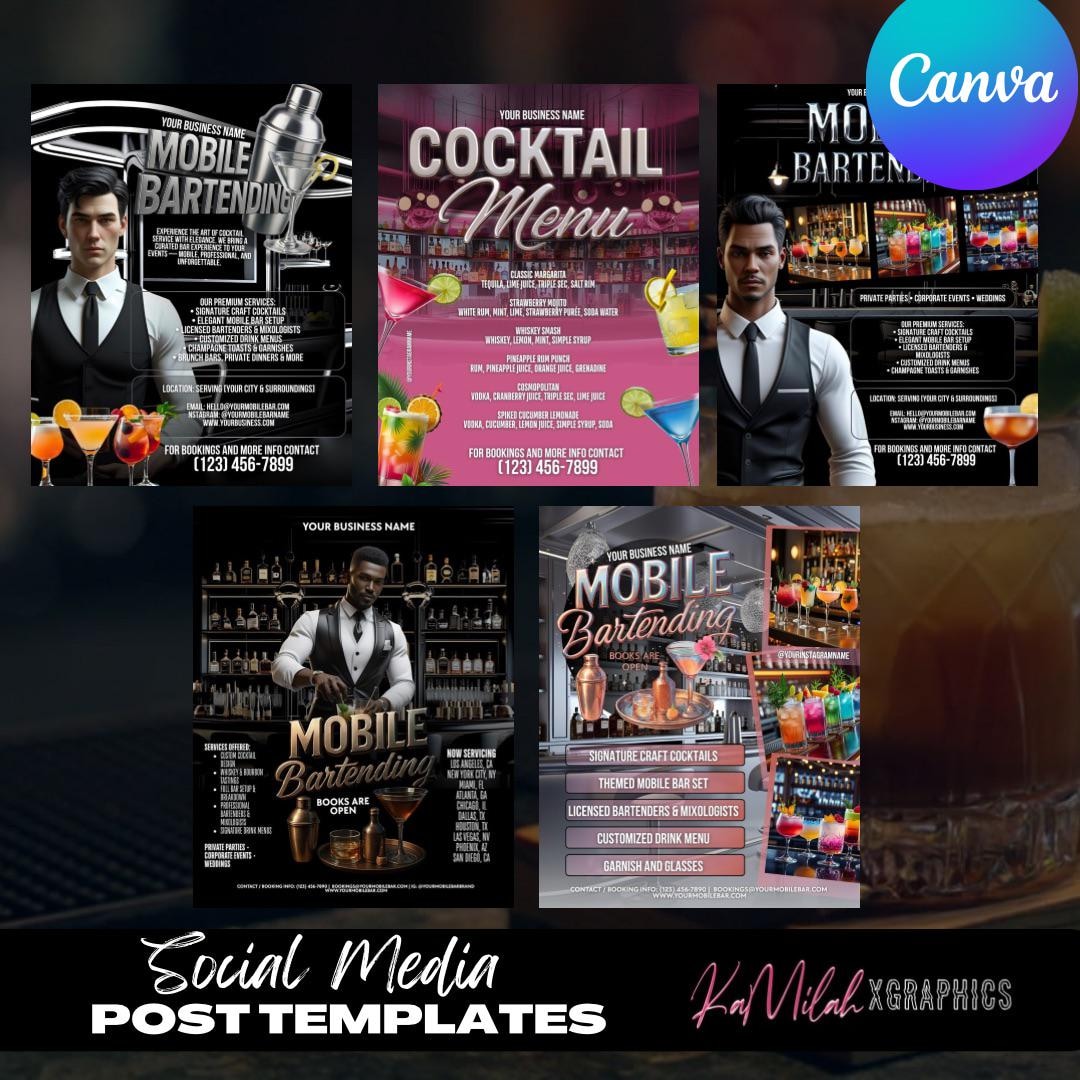 Mobile Bartending Flyer Templates, Event Promotion (canva Editable) - Etsy