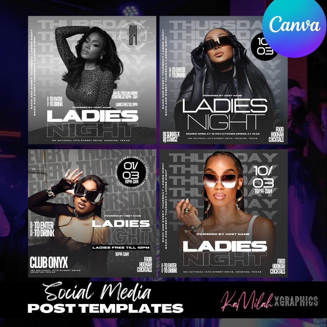 Ladies Night Flyer (4 TEMPLATES), Club Flyer, Event Flyer, Party Flyer ...