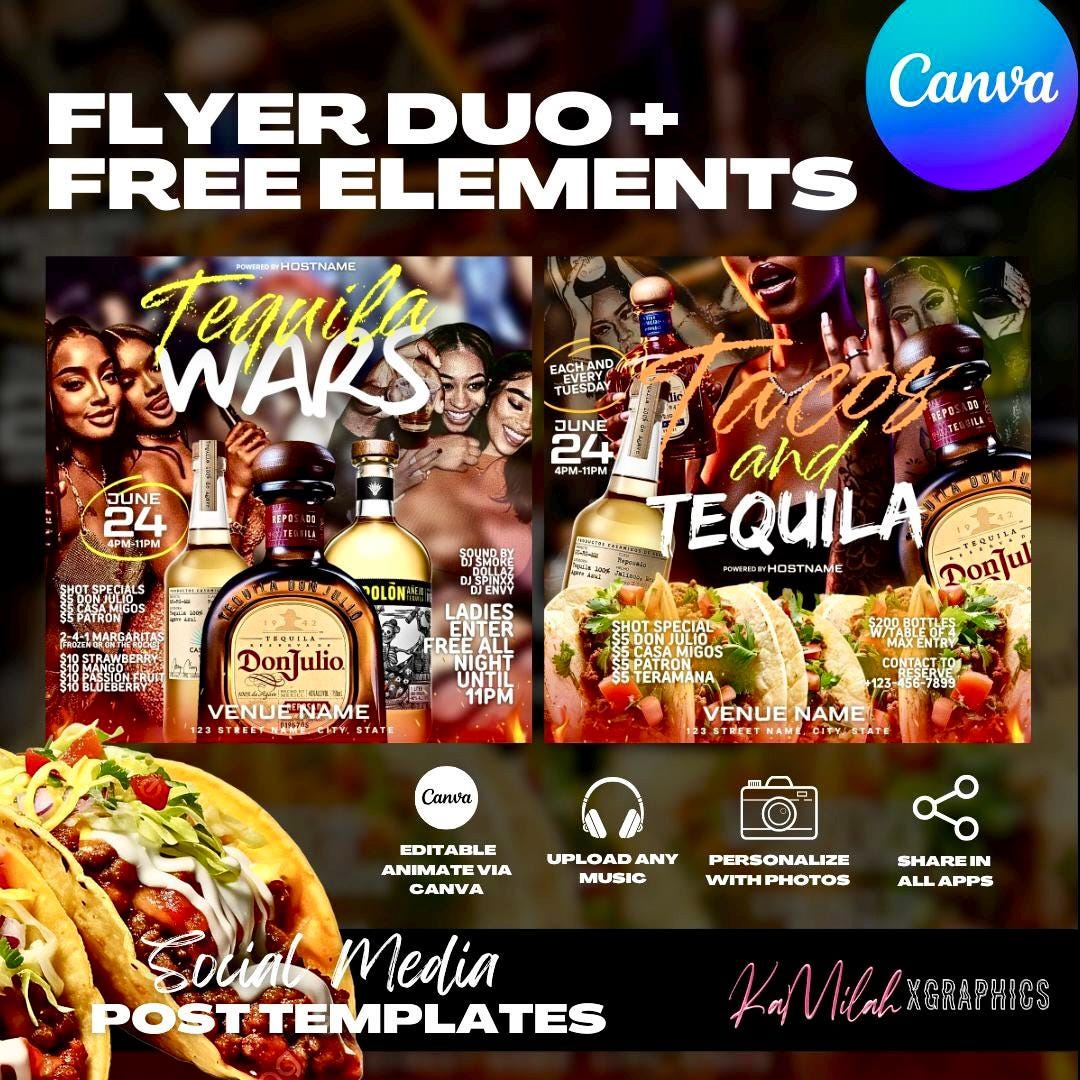 Tacos & Tequila Flyer Template, Restaurant Marketing (canva Editable ...