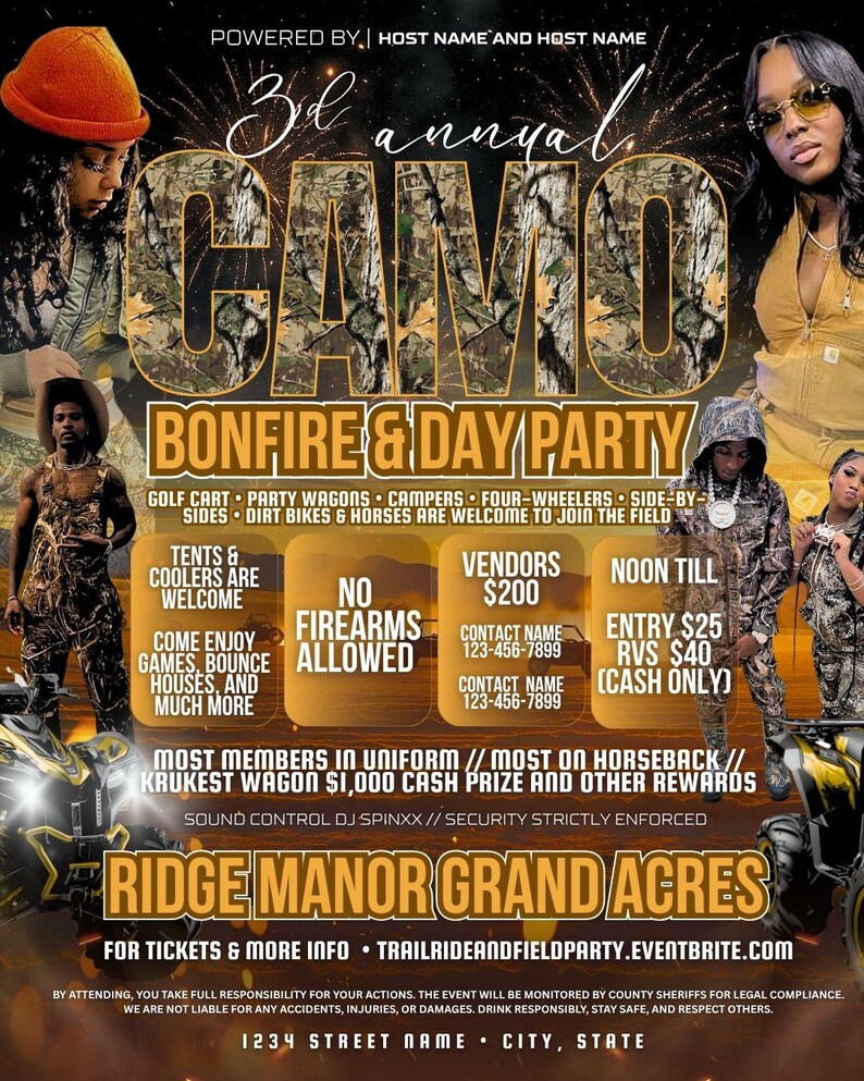 Camo Bonfire Party Flyer Template, ATV, Dirtbike (canva Editable) - Etsy