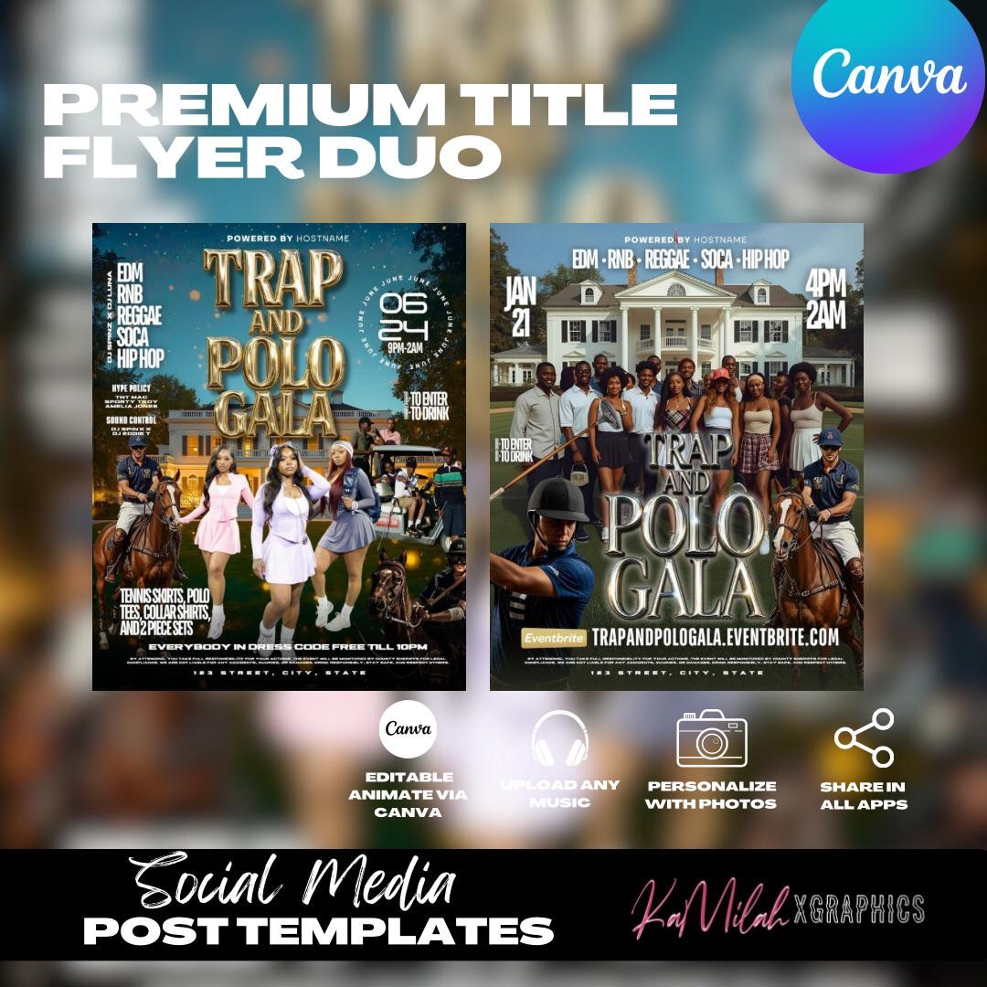 Polo Party Flyer Templates, Trap Theme, Canva Editable (digital ...