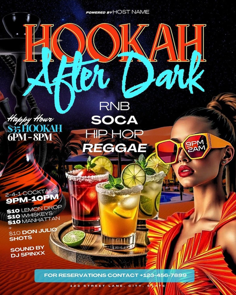 Hookah After Dark Party Flyer Templates, Ladies Night (canva Editable ...